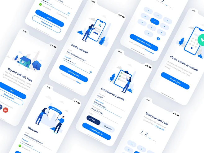 Flato - Real estate mobile app login process blue app figma flato illustration iphone iphone app ...