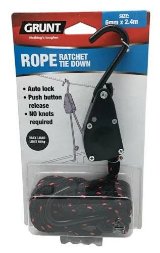 Grunt ROPE RATCHET TIE DOWN 6mmx240cm Push Button Release, Auto Lock ...