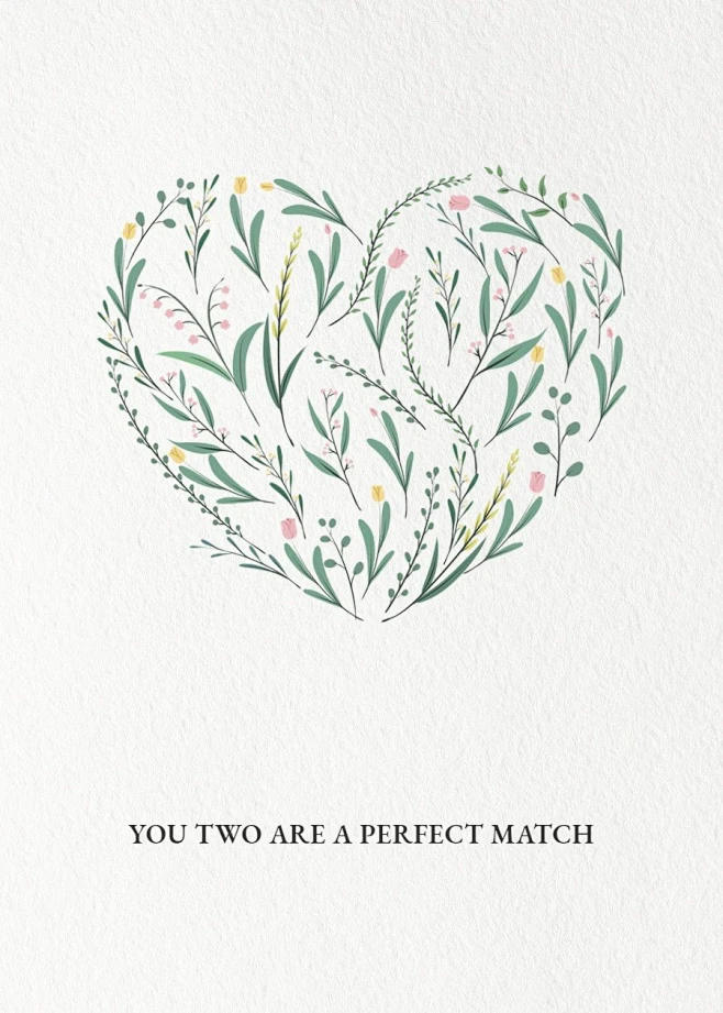 Simple Love Shape Hand Painted Leaves Pattern Wedding Card素材-花瓣网