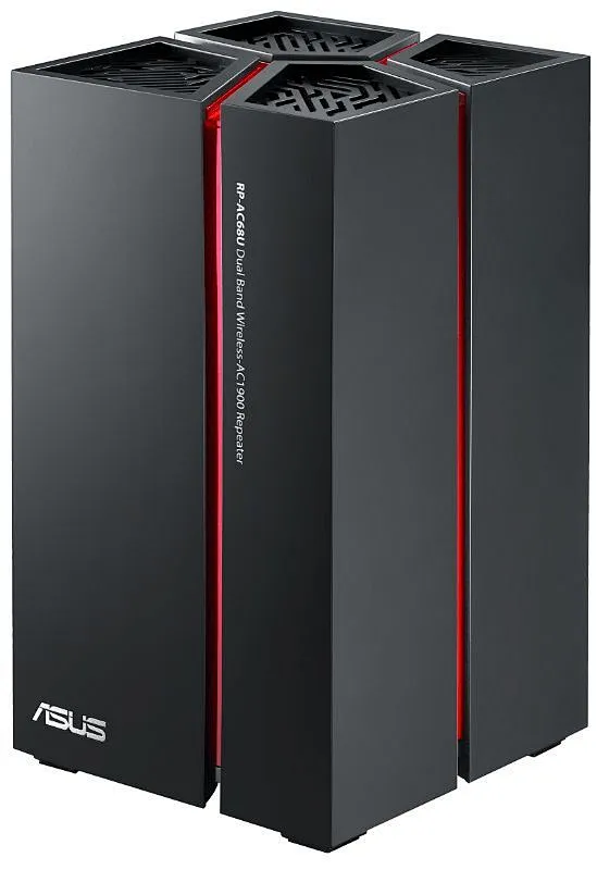 This may contain: an asus computer tower is shown with red trimmings on ...