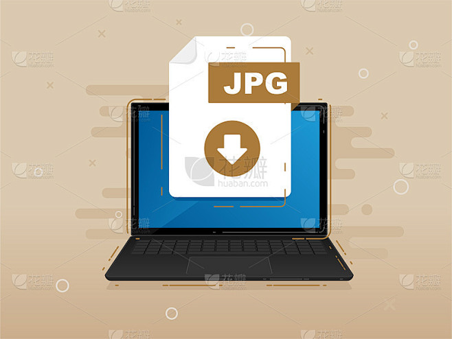 Download JPG file with label on laptop screen. Dow