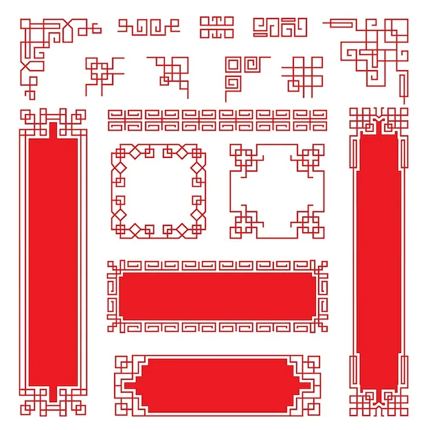 Vector asian frames. traditional chinese oriental graphic elements and ...