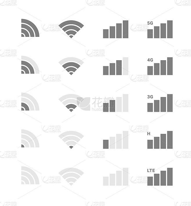 Wi-fi信号和连接水平符号向量集。