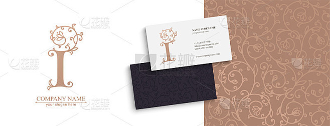 Premium Vector I标志。Monnogram,刻字。无缝模式和名片。精英公司的个人标志或