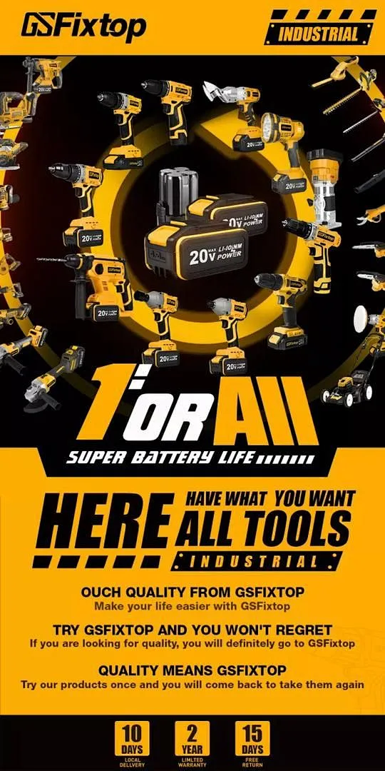 an advertisement for a power tool store with the words here all tools ...