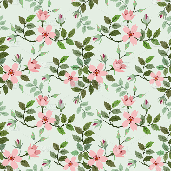 Beautiful wild rose vector seamless pattern.