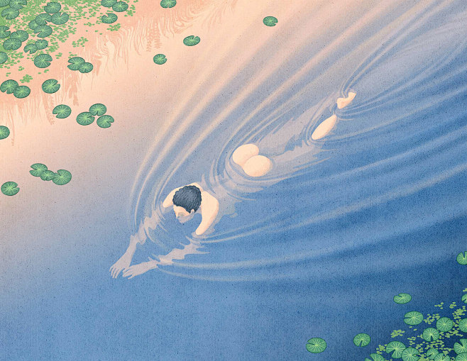 Naiad : Water nymph swimming in pond.