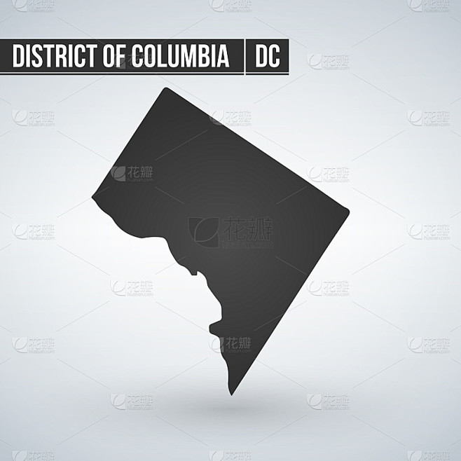 美国哥伦比亚特区地图，矢量图。