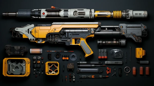 knolling of an alien space gun from the movie Bladerunner --ar 16:9 --v ...