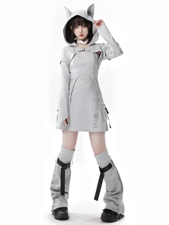Futuristic-style dress with functional design, featuring thin shoulder ...