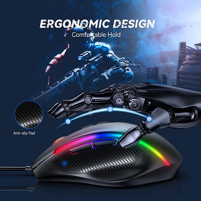 TECKNET Wired Gaming Mouse, RGB Mouse [Breathing RGB LED], Gaming Mouse ...