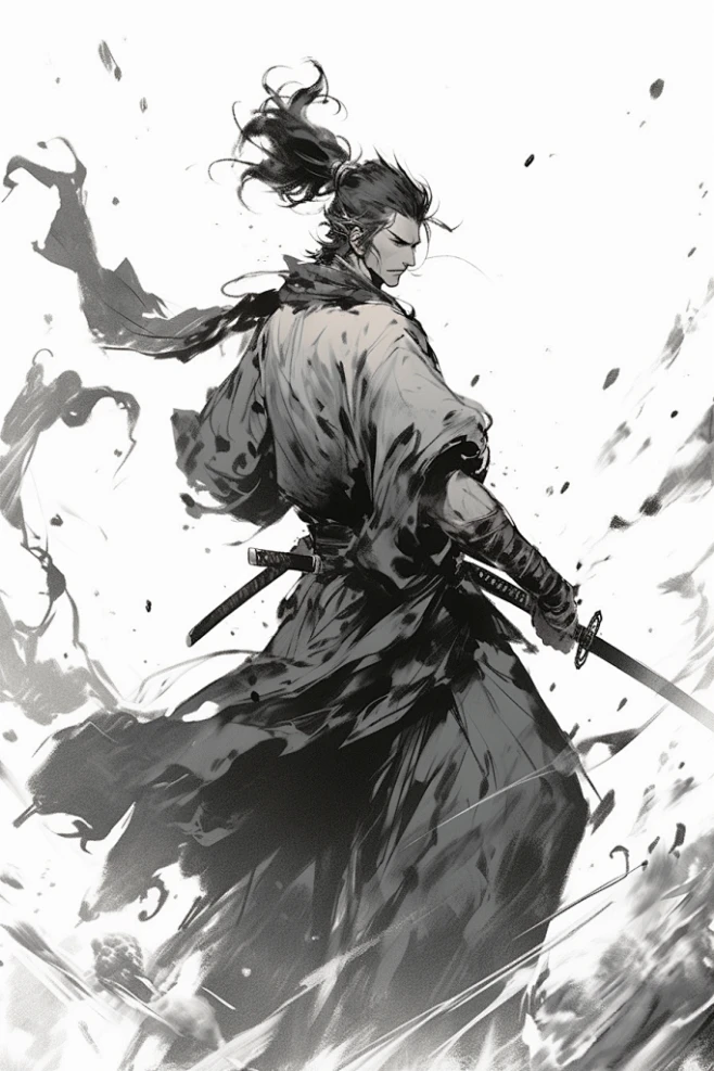 古风执剑少年水墨武侠剑客插画-花瓣网