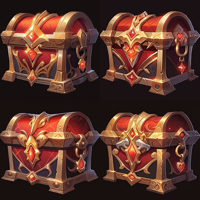 longtu2_A_treasure_chest_is_inlaid_with_red_polygonal_gemspolyg ...