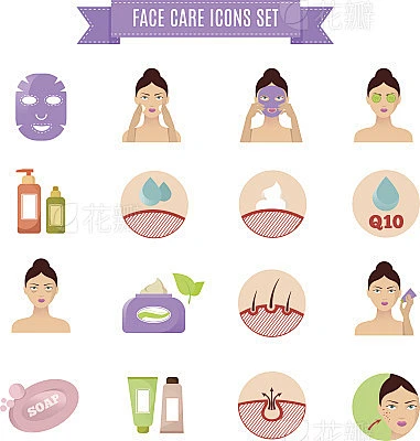 Healthy skin and care vector flat icons素材-花瓣网