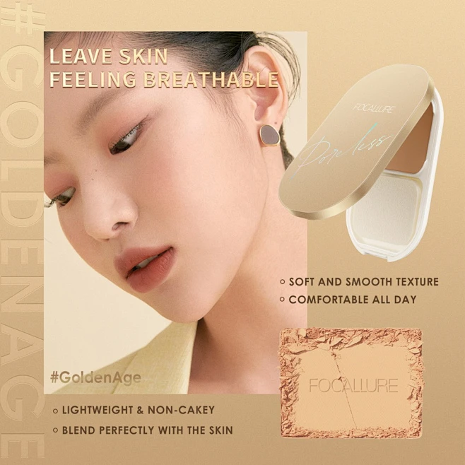 Focallure GoldenAge long-lasting poreless compact Dry Wet Dual-Use ...