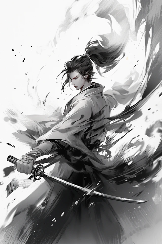 古风执剑少年水墨武侠剑客插画-花瓣网