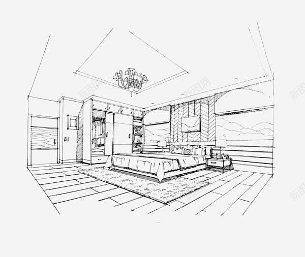 卧室手绘线稿 平面电商 创意素材