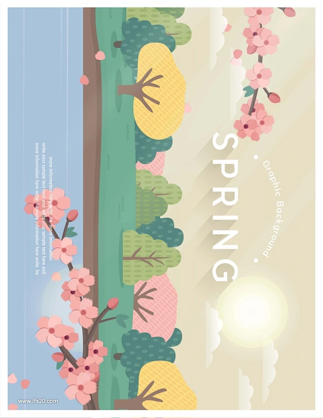 春季植物鲜花草地花枝风景插画-花瓣网