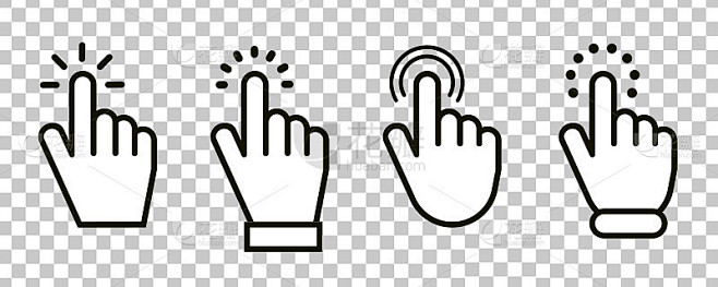 鼠标指针сomputer鼠标图标。点击光标，用手指在透明背景上点击图标。点击游标库存向量