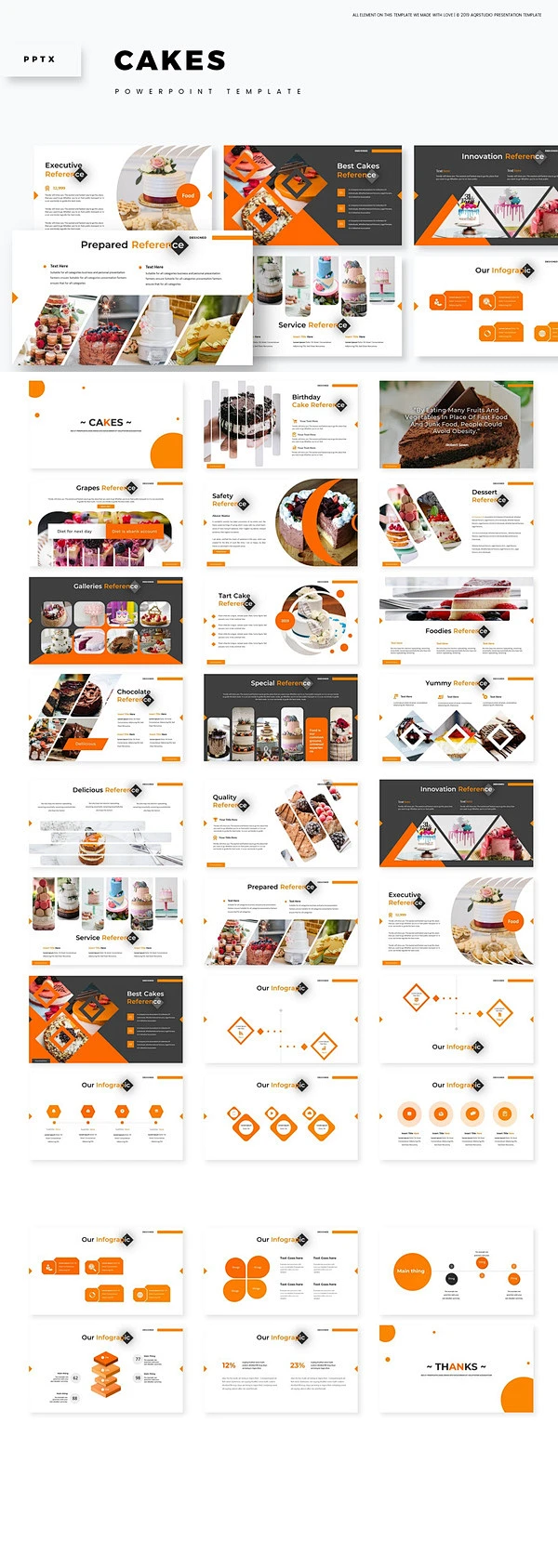 蛋糕烘焙美食主题PPT幻灯片模板素材 Cakes - Powerpoint Template-花瓣网