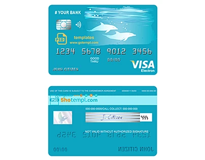 wander dolphins bank visa credit card template in PSD-花瓣网