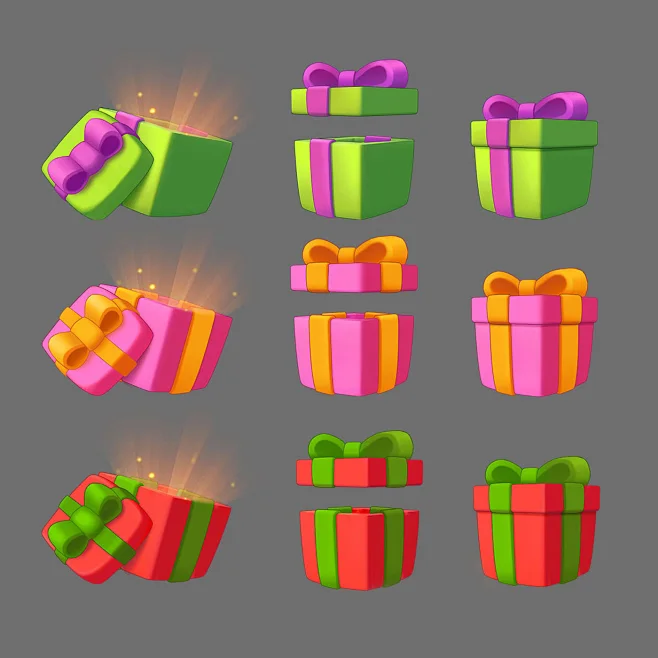 2D art box cartoon design digital Drawing Icon present UI-花瓣网