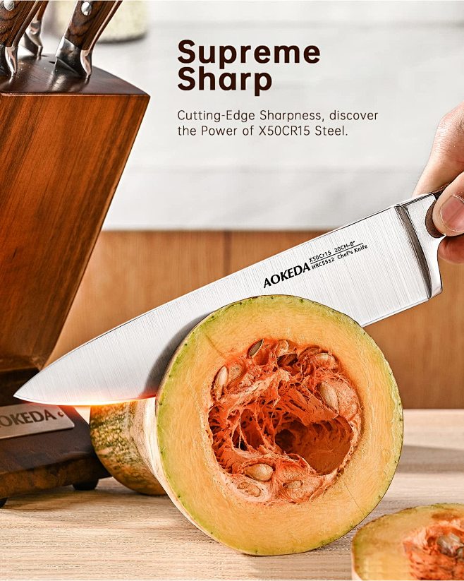 Amazon.com: AOKEDA Knife Set for Kitchen with Block, Classic 6-Piece Sets, Pakkawood Handle ...