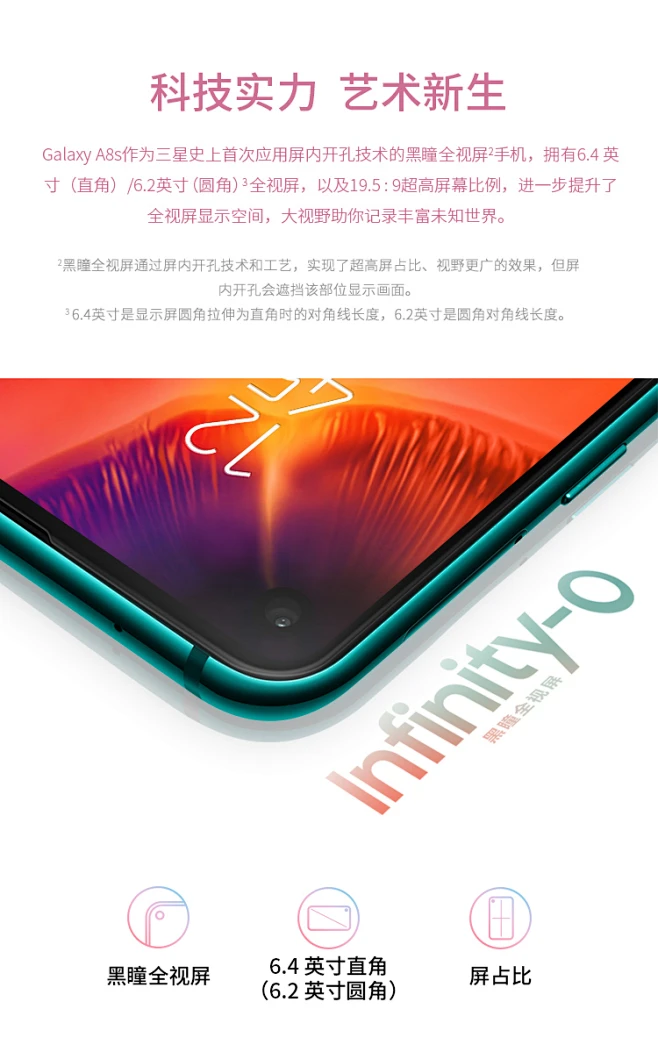 【三星三星 Galaxy A8s】【独角精灵版】三星 Galaxy A8s 6GB+128GB莓什么（SM-G8870）黑瞳全视屏手机 骁龙 ...
