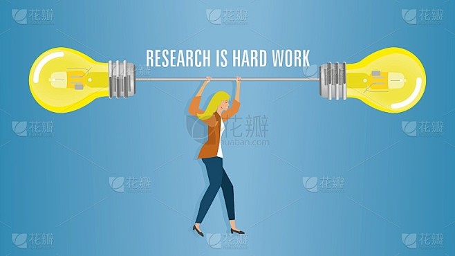 Research is hard work. Lightbulbs and woman.