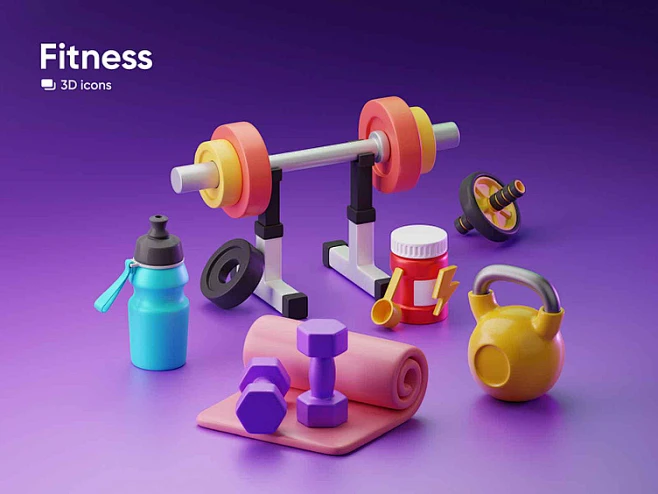 Fitness 3d icon set | kit8.net-花瓣网