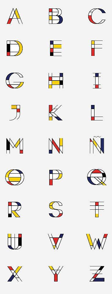 蒙德里安红黄蓝字母