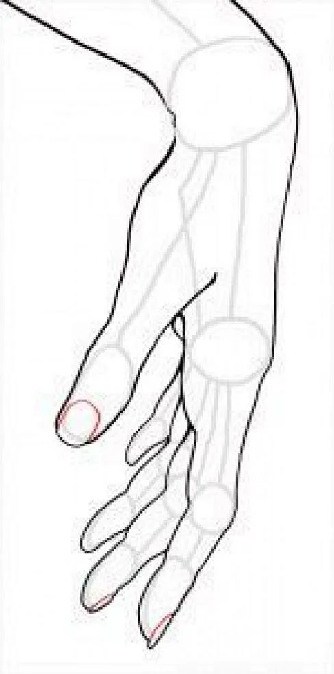 Hand drawing reference bent wrist loose fingers joint nails guide # ...