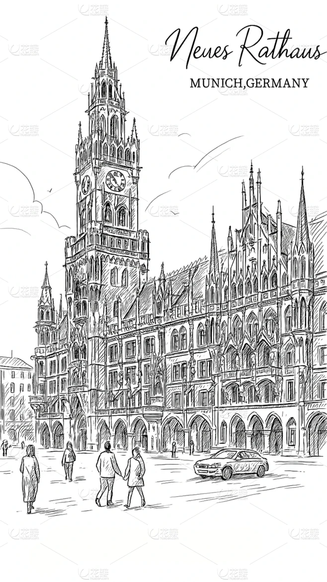 常规内容-建筑系列手绘城市建筑素材-花瓣网