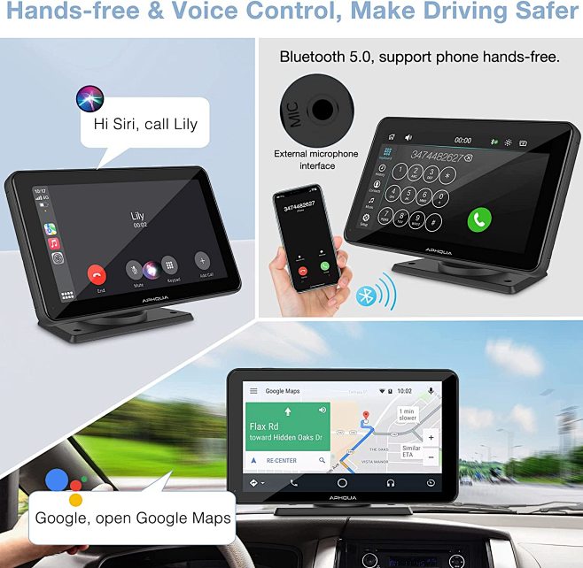Amazon.com: APHQUA Portable Wireless Apple Carplay and Android Auto7 ...
