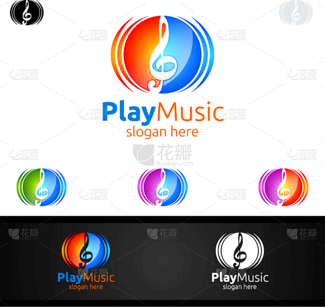 abstract music logo with note and play concept