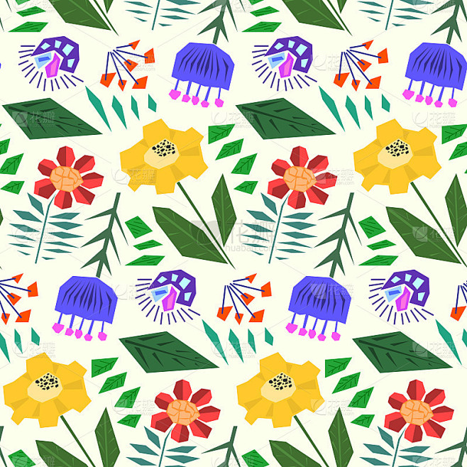 可爱的简单图案与涂鸦颜色的花朵