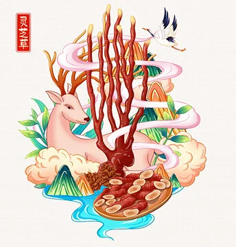 灵芝草插画手绘-花瓣网