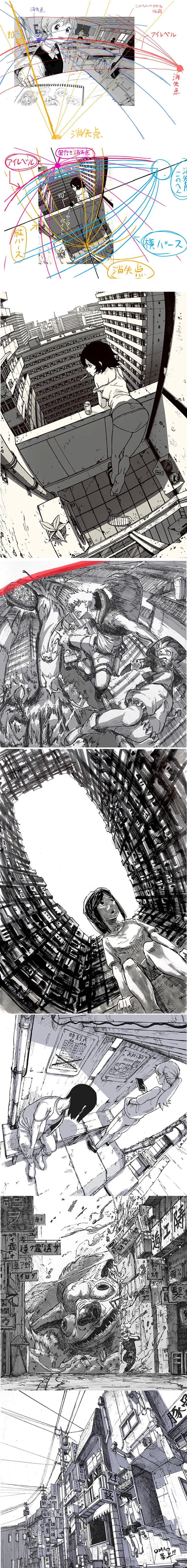 日本画师 omao 手绘场景透视绘画临摹 手稿线稿 动漫 CG游戏 资料-淘宝网-花瓣网