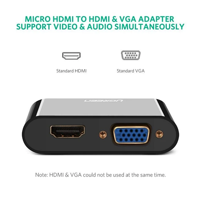 US $9.98 20% OFF|UGREEN Active Micro HDMI to HDMI VGA Video Converter Adapter with 3.5mm Audio ...