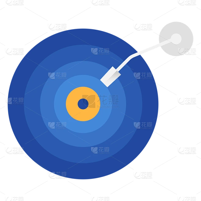 蓝色扁平留声机剪纸音乐元素贴纸素材-花瓣网