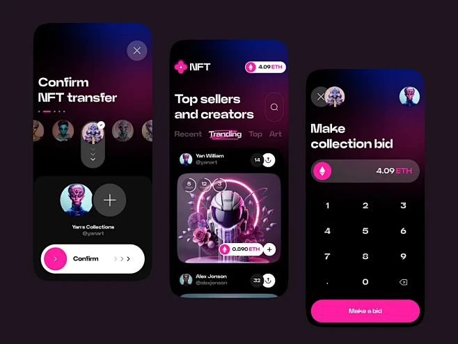 NFT 交易 - 应用概念 Android 应用图表 硬币 加密货币 加密货币应用 加密货币设计 加密货币交易 加密货币交易设计 iOS 移动用户界面用户体验 钱包 钱包设计-花瓣网