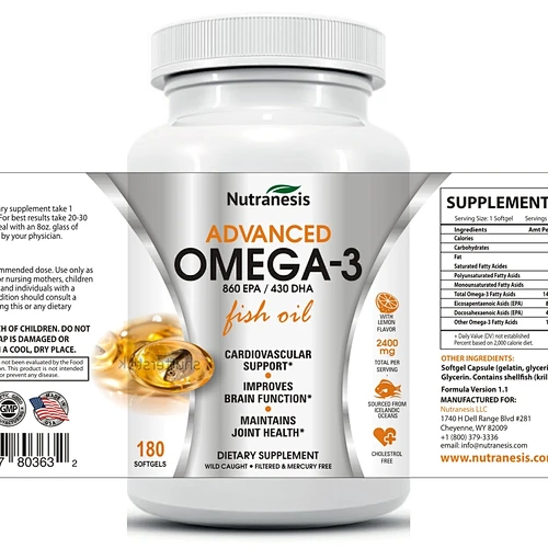 Omega 3 fish oil label design-花瓣网