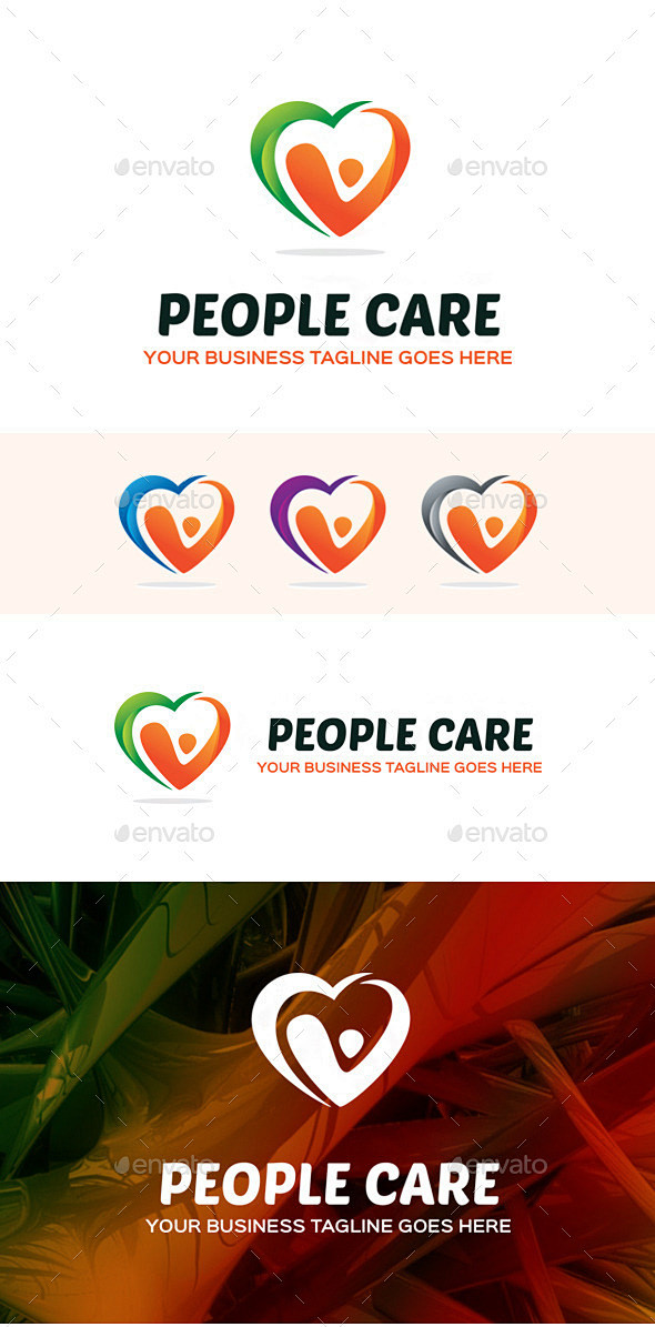 人们关心——人类标志模板People Care - Humans Logo Templates应用,蓝色,大胆,品牌,品牌、业务、保健、干净 ...