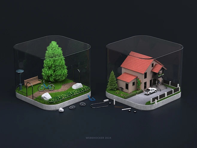 Exterior 3d icons 3d 3d modeling 3dsmax app blender c4d chamber glass ...