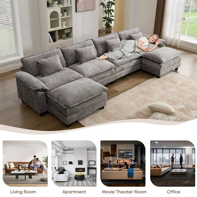 Amazon.com: IPKIG 154" Sectional Sofa Cloud Couch, Chenille U-Shaped ...