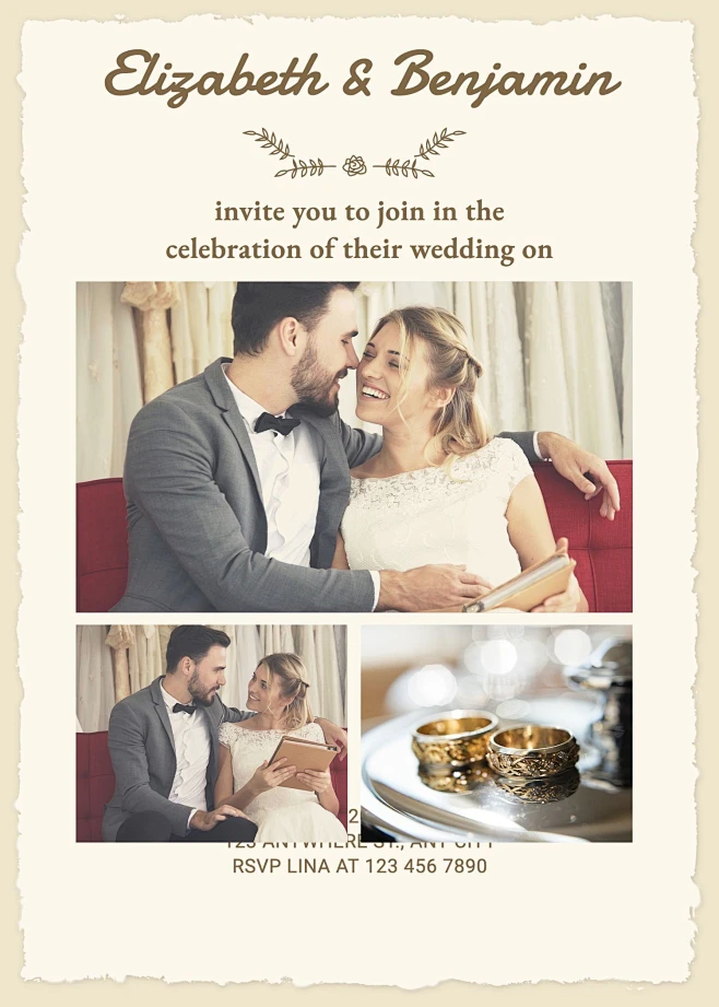 Simple Literary Style Paper Tear Frame Wedding invitation素材-花瓣网