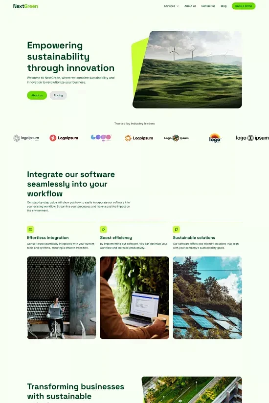Explore 'NextGreen,' a sleek Webflow website template. With a modern design in green, white, and ...