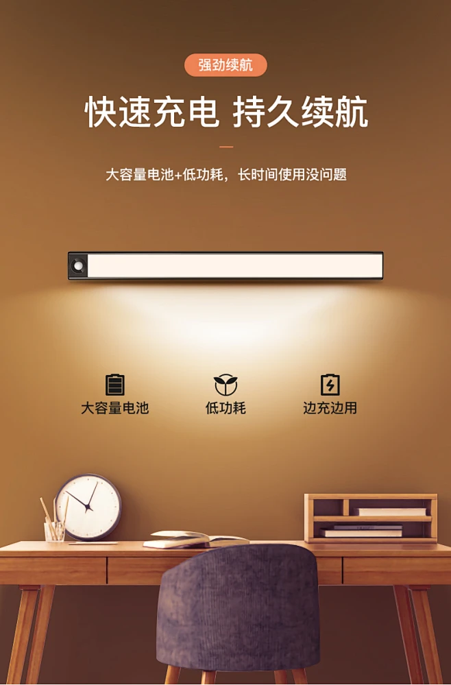人体感应灯长条灯带充电式led无线厨房usb自动衣柜灯条磁吸橱柜灯-tmall.com天猫-花瓣网