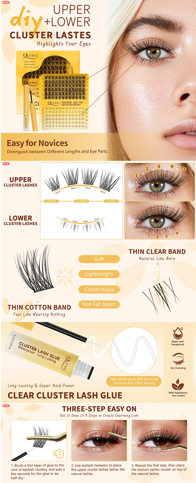 Amazon.com: QUEWEL Lash Clusters with Bottom Lashes Cluster Kit, DIY ...
