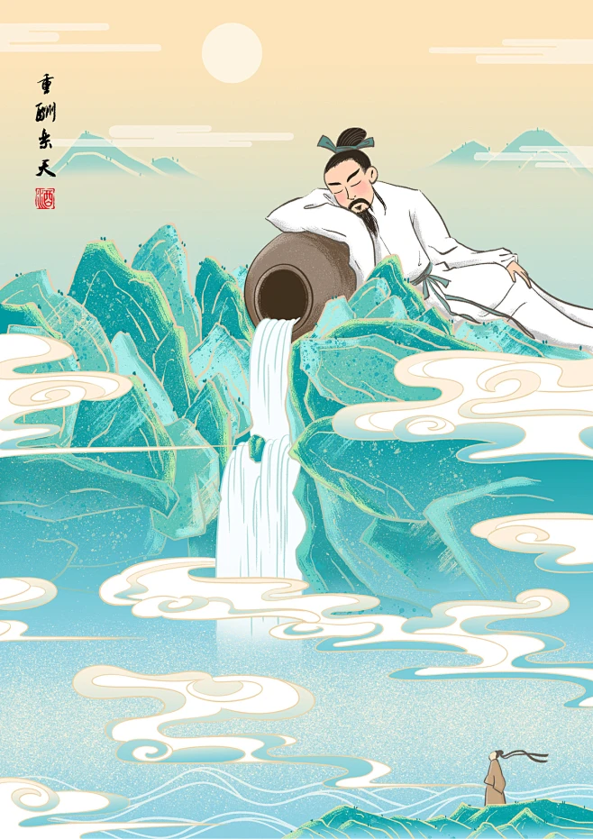 李白醉酒。_不假bu-J__插画师作品_涂鸦王国gracg.com-花瓣网